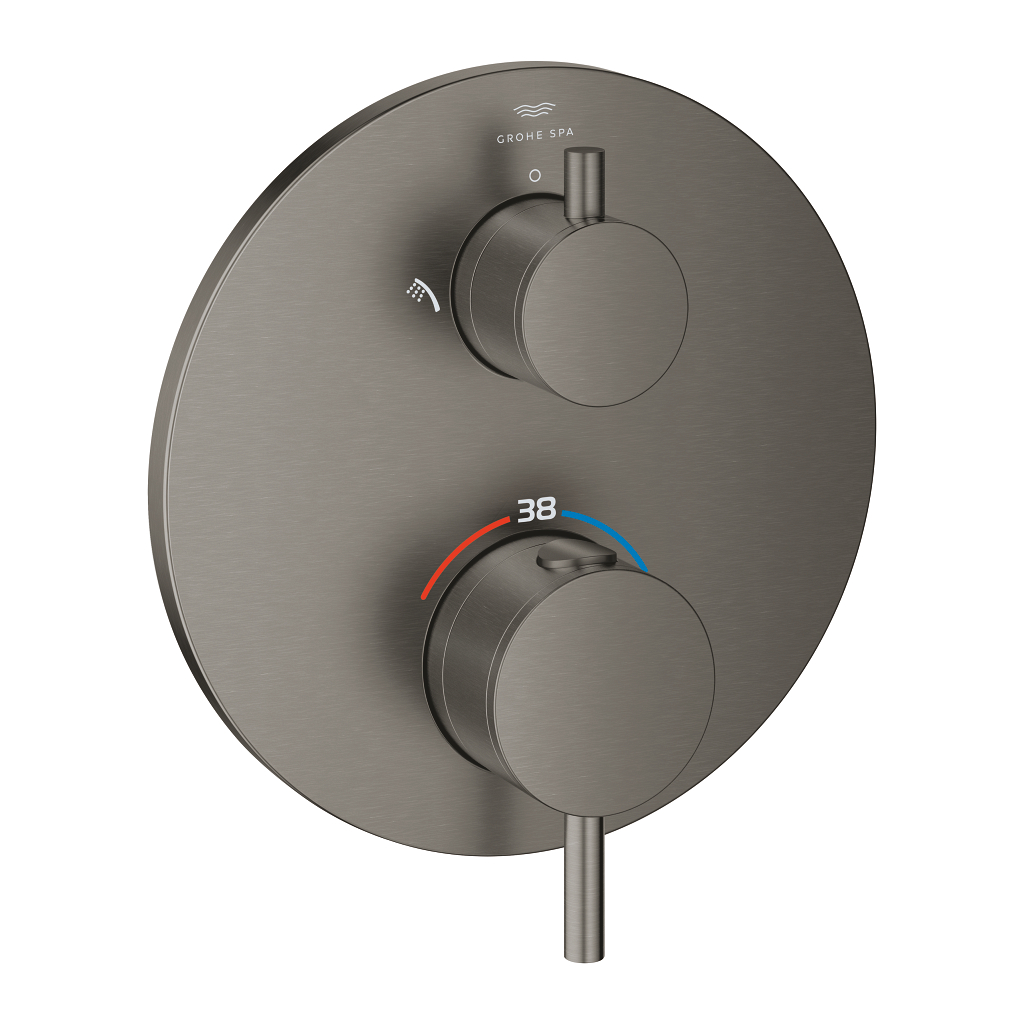 Atrio Thermostatic shower mixer for 2 outlets with integrated shut off ...