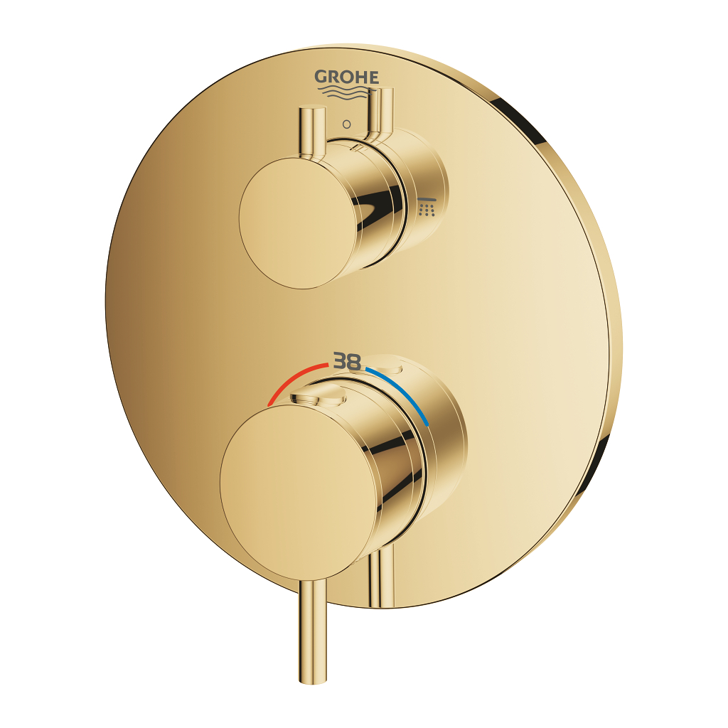 Atrio Thermostatic shower mixer for 2 outlets with integrated shut off ...