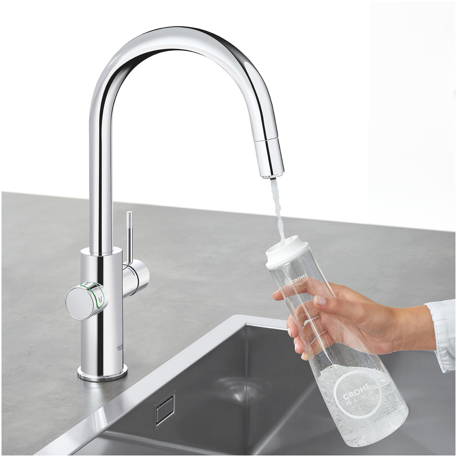 GROHE Blue Home Комплект с C-чучур с издърпващ се аератор | GROHE
