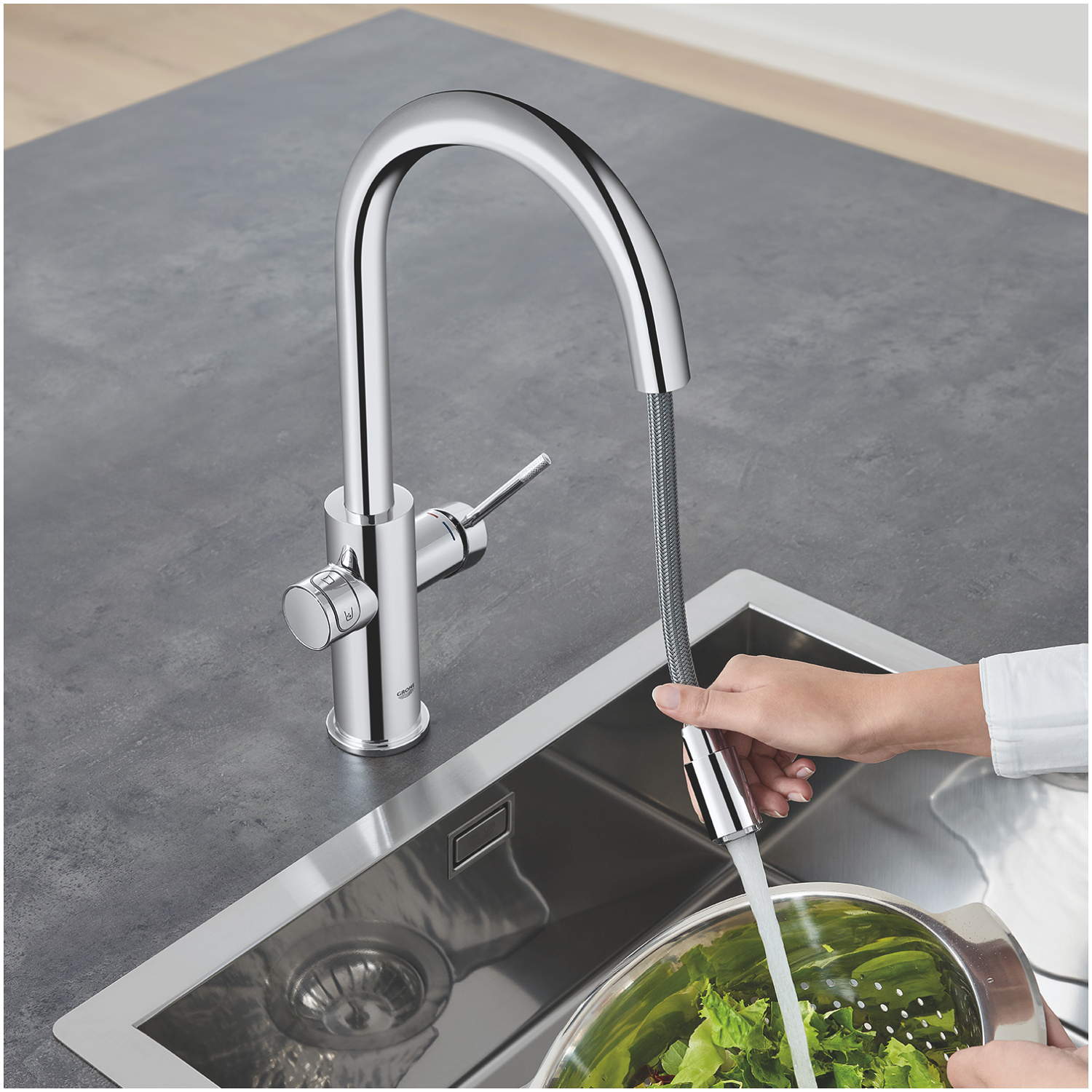 GROHE Blue Home Zestaw startowy z wyciąganą wylewką w kształcie C | GROHE