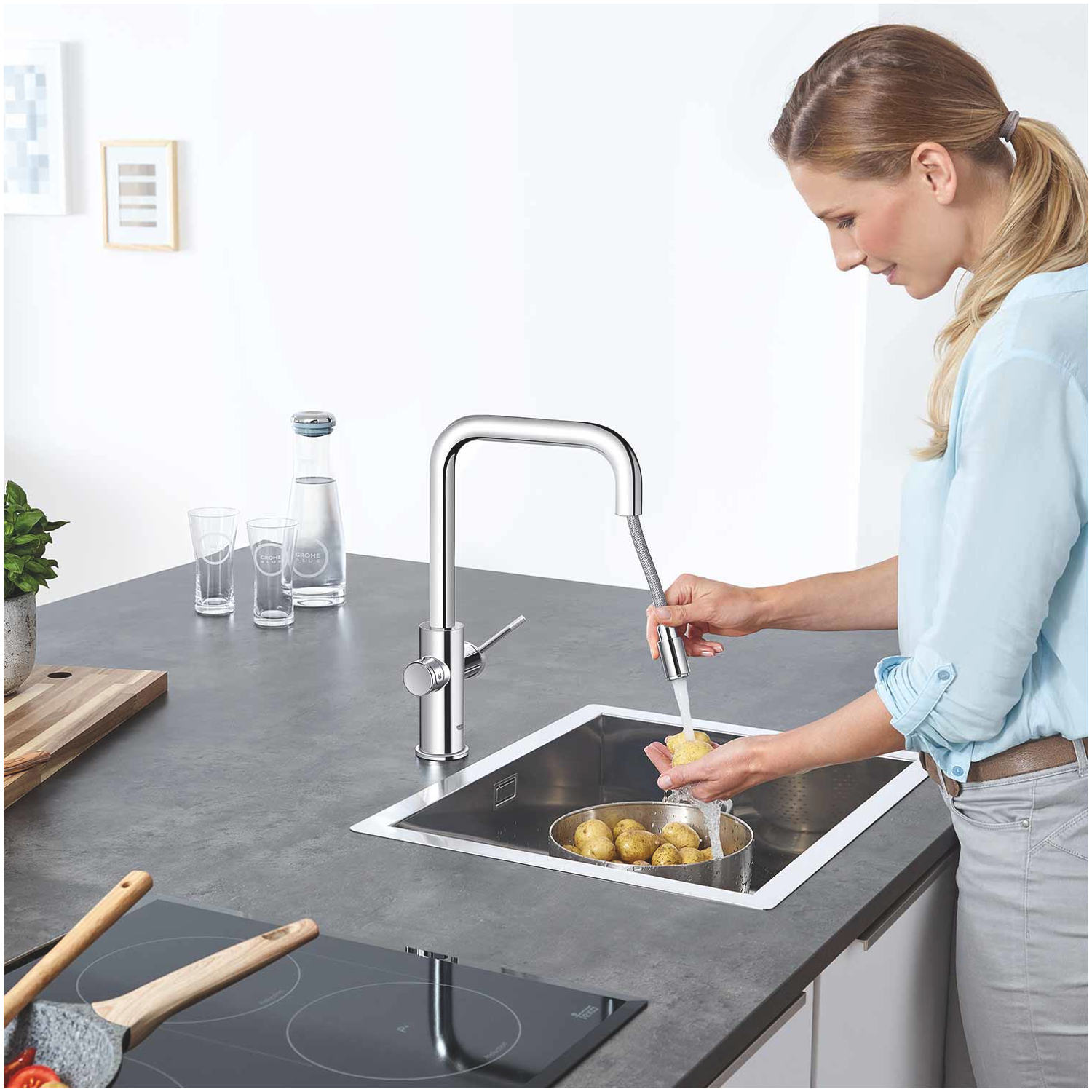 GROHE Blue Home U-uitloop Starterkit met uittrekbare mousseur | GROHE